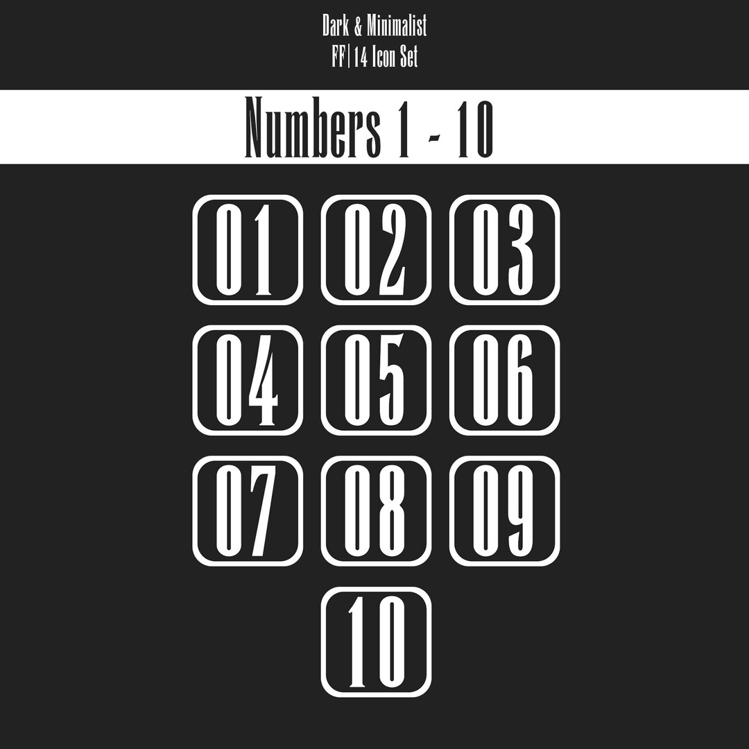 Dark & Minimalist FF|14 Icon Set – Numbers 1-10 - Etsy