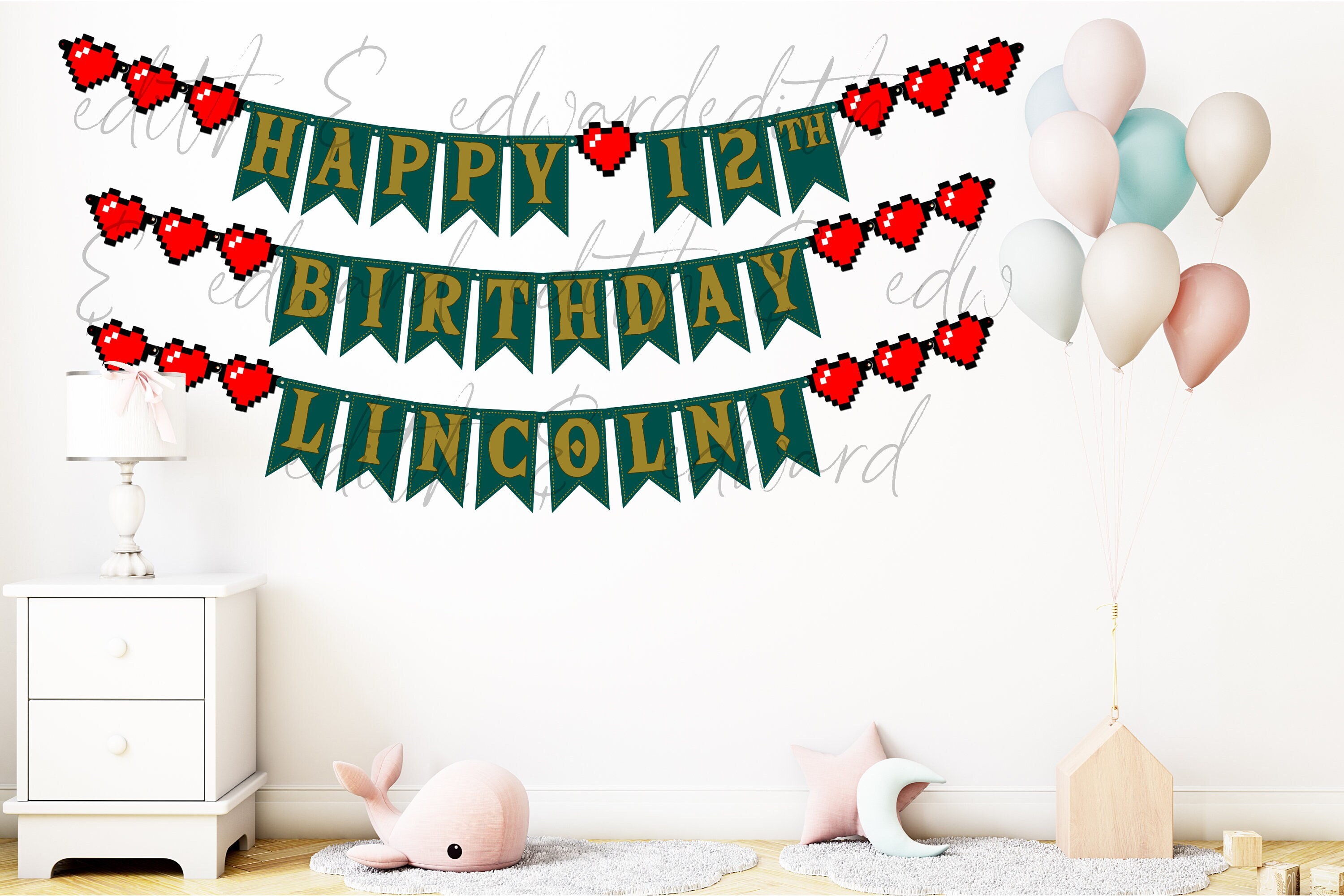 Printable Legend of Zelda Birthday Banner/bunting (customisable Name ...