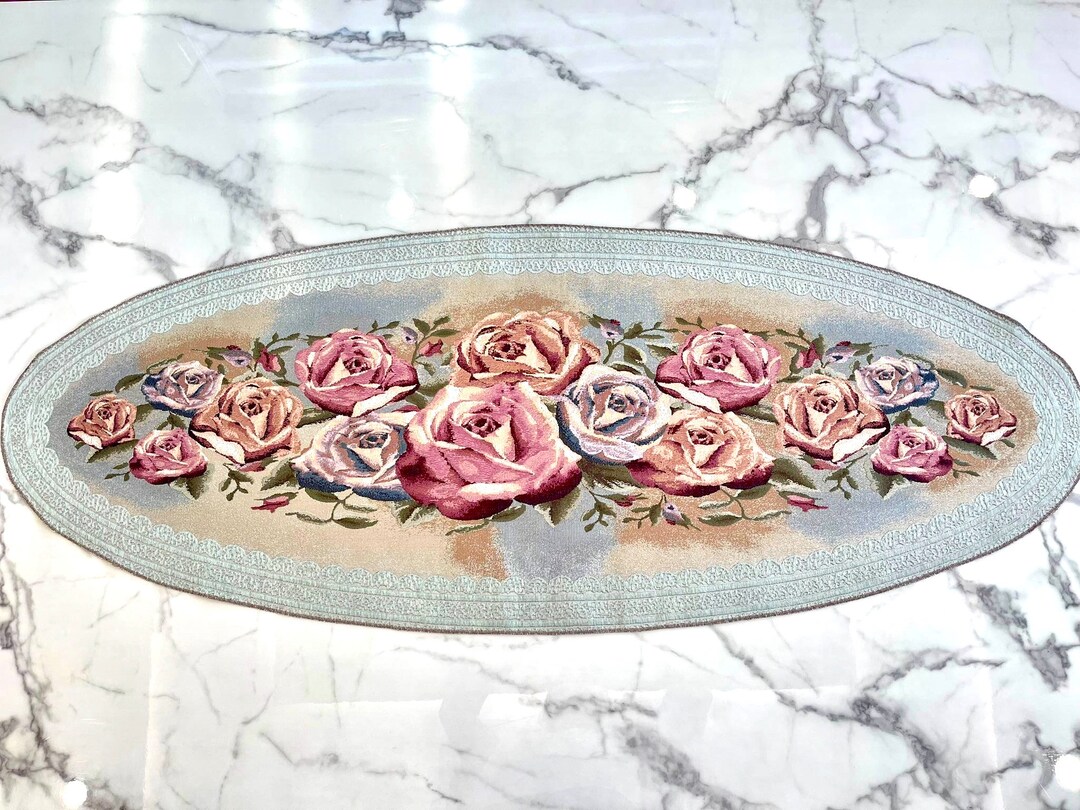 Gobelin Table Runner Floral Blue, Classic Luxury Table Cloth Decoration ...