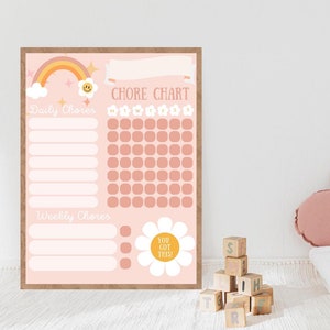 Printable Boho Girls Chore Chart Customizable Kids Responsibility ...
