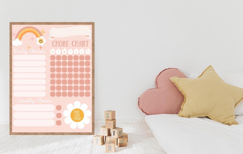 Printable Boho Girls Chore Chart Customizable Kids Responsibility ...