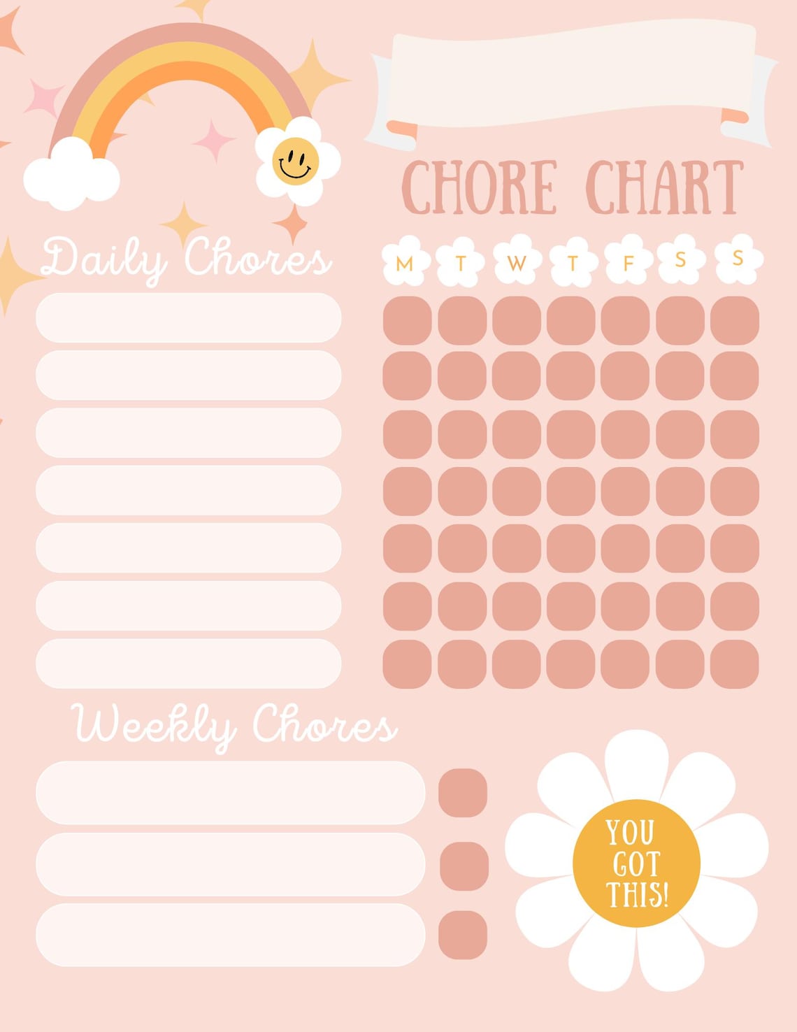 Printable Boho Girls Chore Chart Customizable Kids Responsibility ...