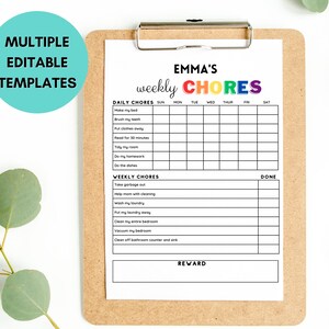 Kids Chore Chart | Customized Chore Chart | Kids Routine Chart | Chore ...