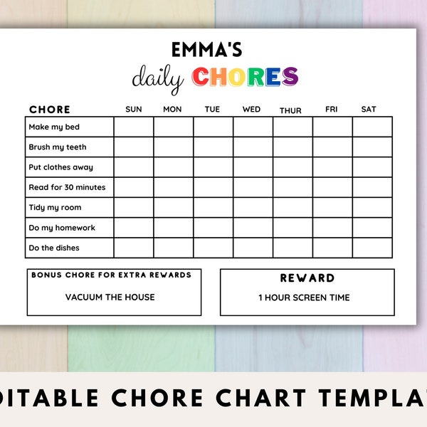 Kids Chore Chart Customized Chore Chart Kids Routine Chart Chore Chart ...