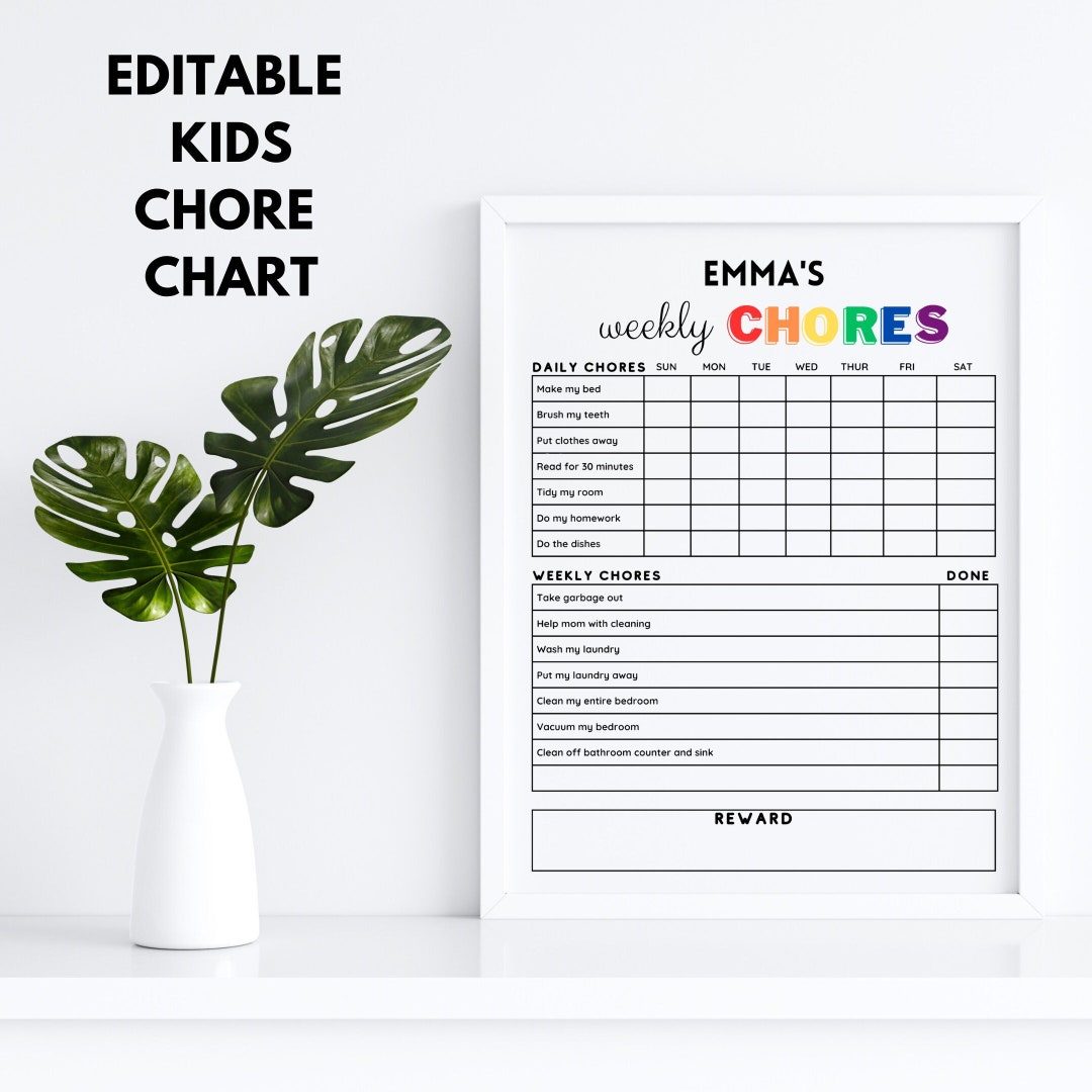 Kids Chore Chart Customized Chore Chart Kids Routine Chart Chore Chart ...