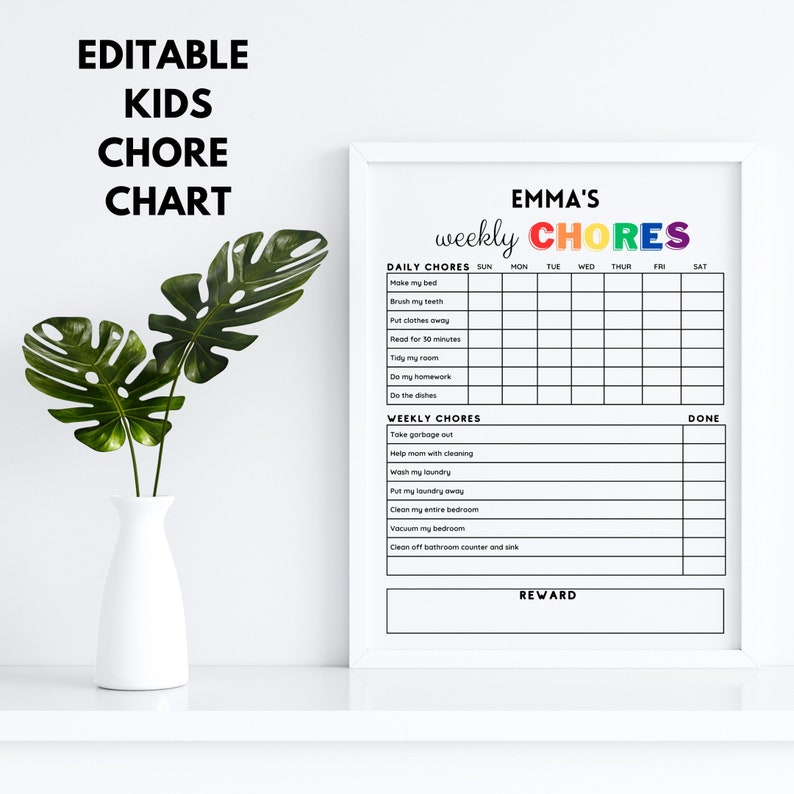 Kids Chore Chart Customized Chore Chart Kids Routine Chart Chore Chart ...