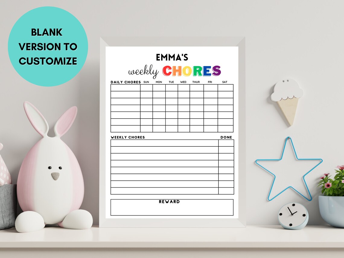 Kids Chore Chart | Customized Chore Chart | Kids Routine Chart | Chore ...