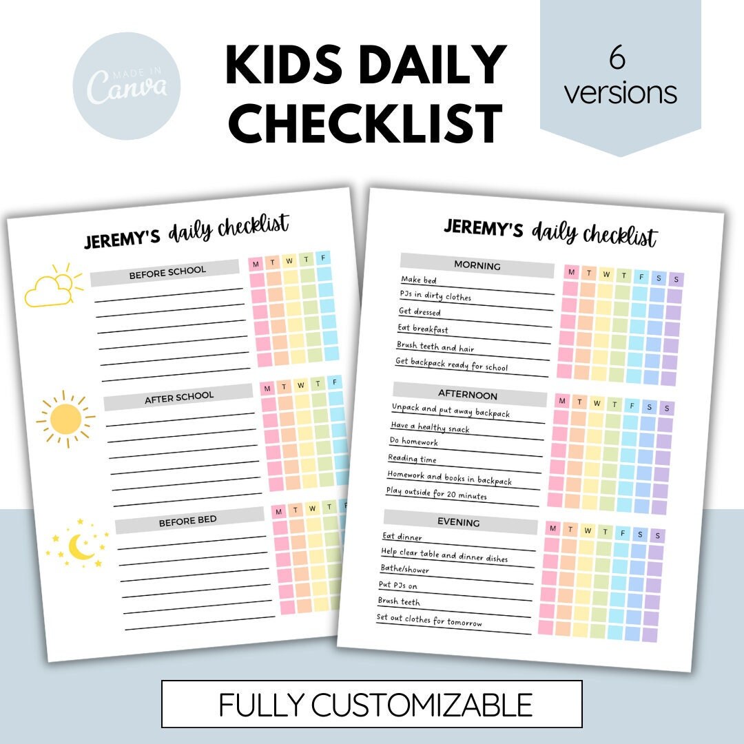 Kids Routine Chart Daily Checklist Kids Chore Chart Chore Chart for ...