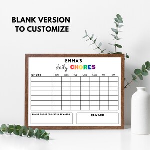 Kids Chore Chart Customized Chore Chart Kids Routine Chart Chore Chart ...