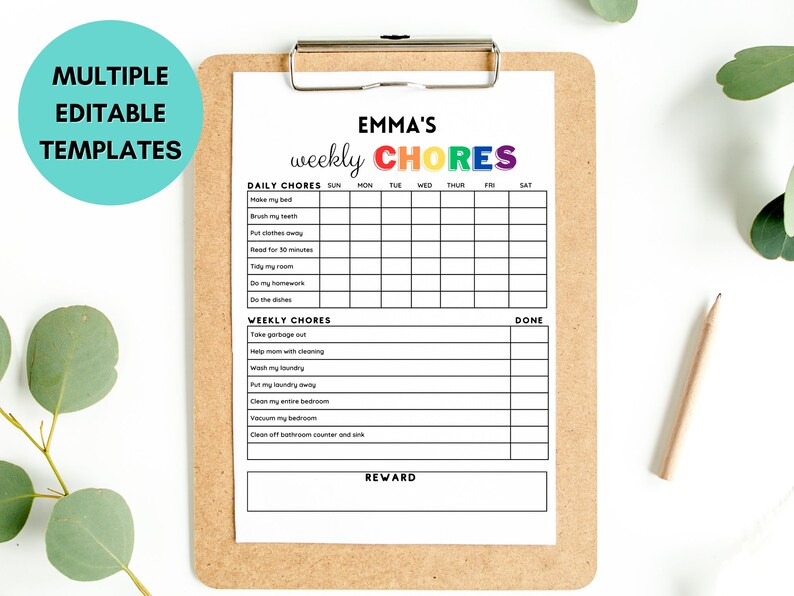 Kids Chore Chart | Customized Chore Chart | Kids Routine Chart | Chore ...