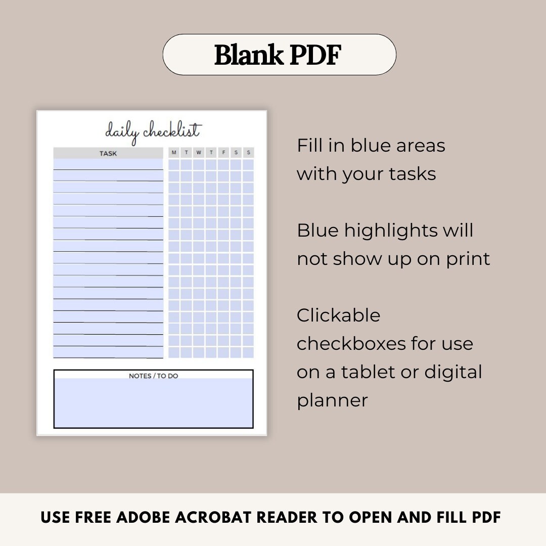 Daily Checklist | Daily Routine | Daily Checklist Planner | Project ...