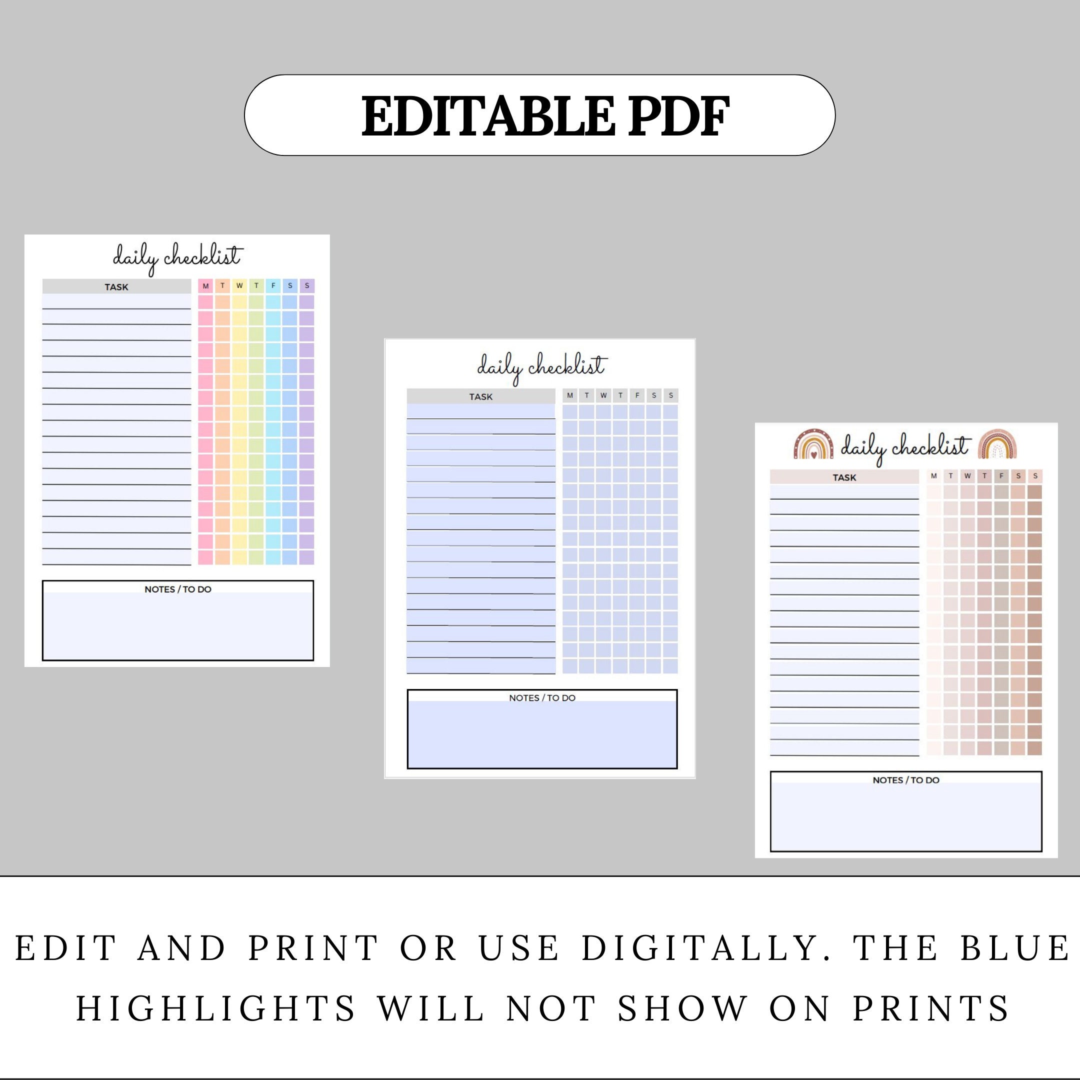 Daily Checklist | Daily Routine | Daily Checklist Planner | Project ...