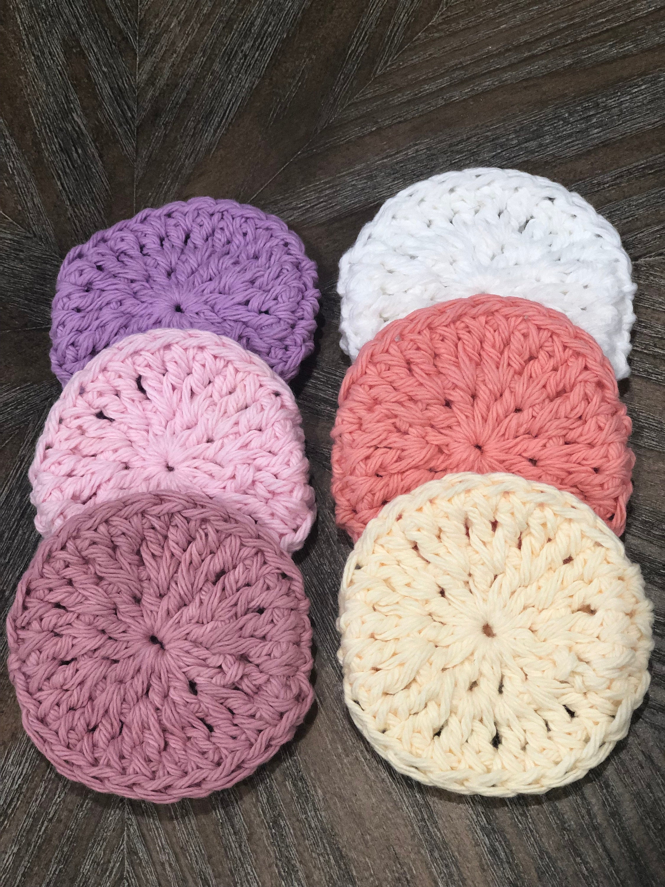 100% Cotton 3 Inch Round Face Scrubby With Handles. Available in Solid ...