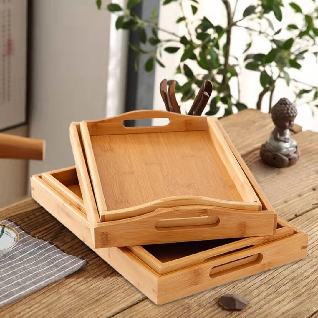Handcrafted Bamboo Wood Tea Serving Tray Bamboo Serving Tray - Etsy