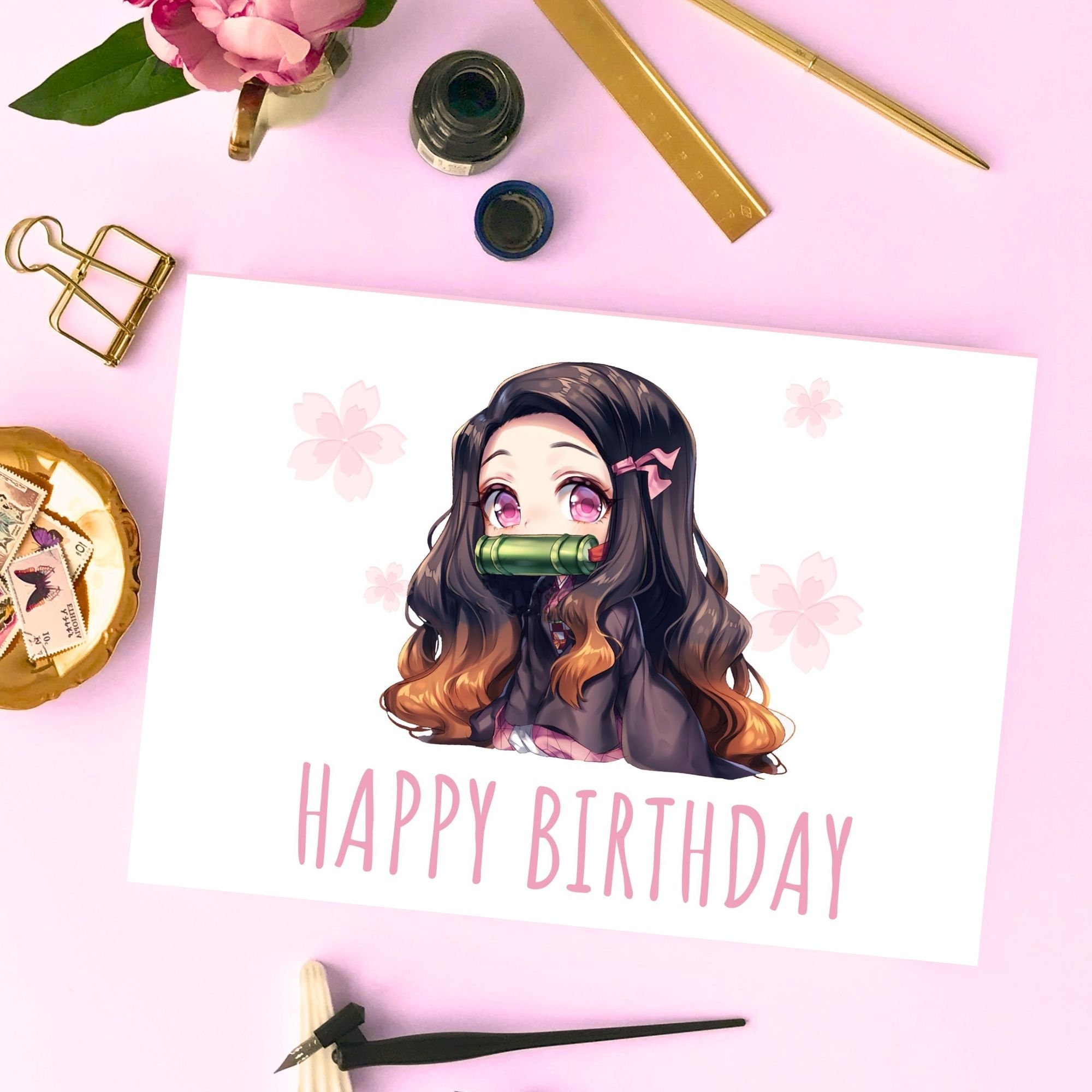 Nezuko Printable Birthday Card - Instant Download - 5 X 7 Inch Greeting ...