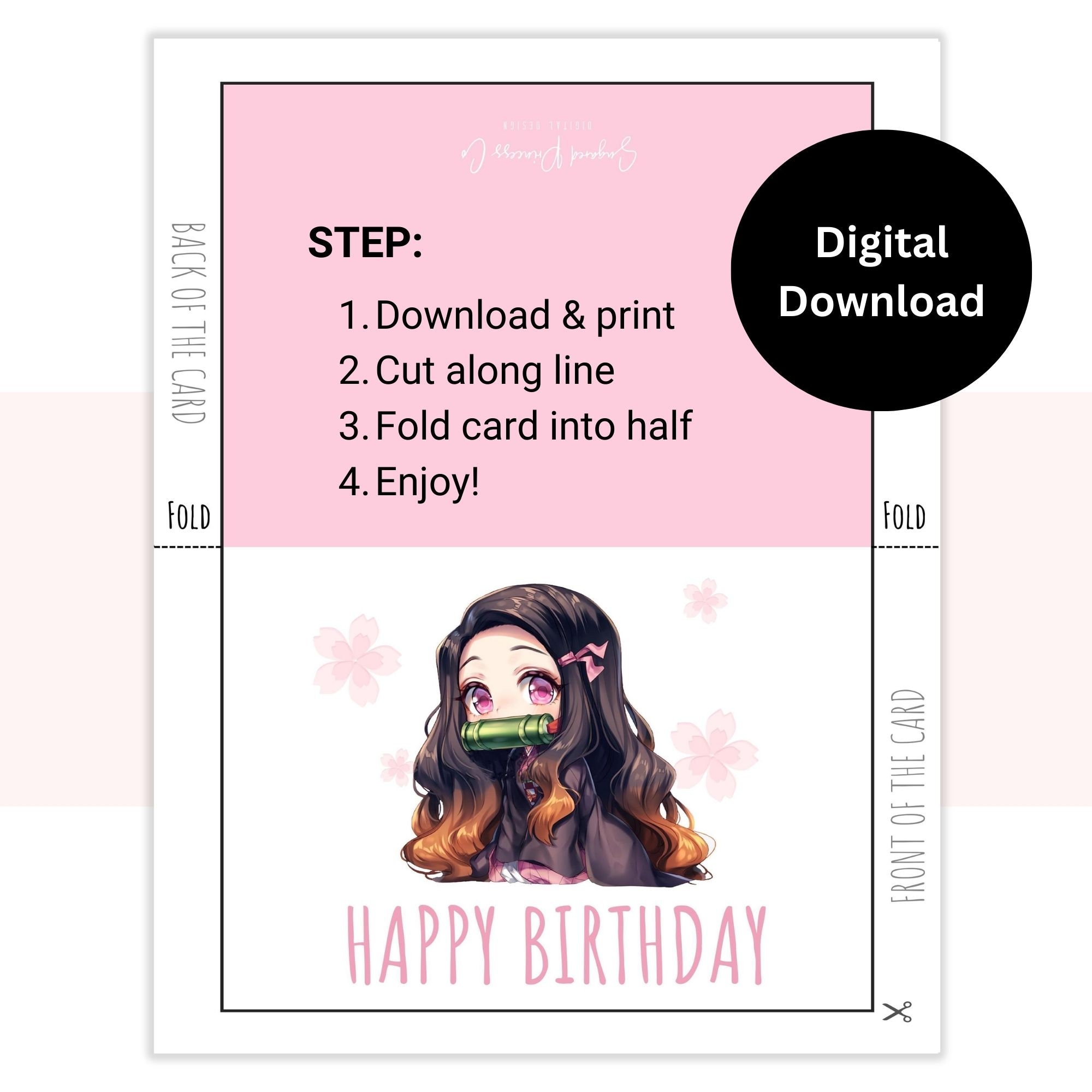 Nezuko Printable Birthday Card - Instant Download - 5 X 7 Inch Greeting ...