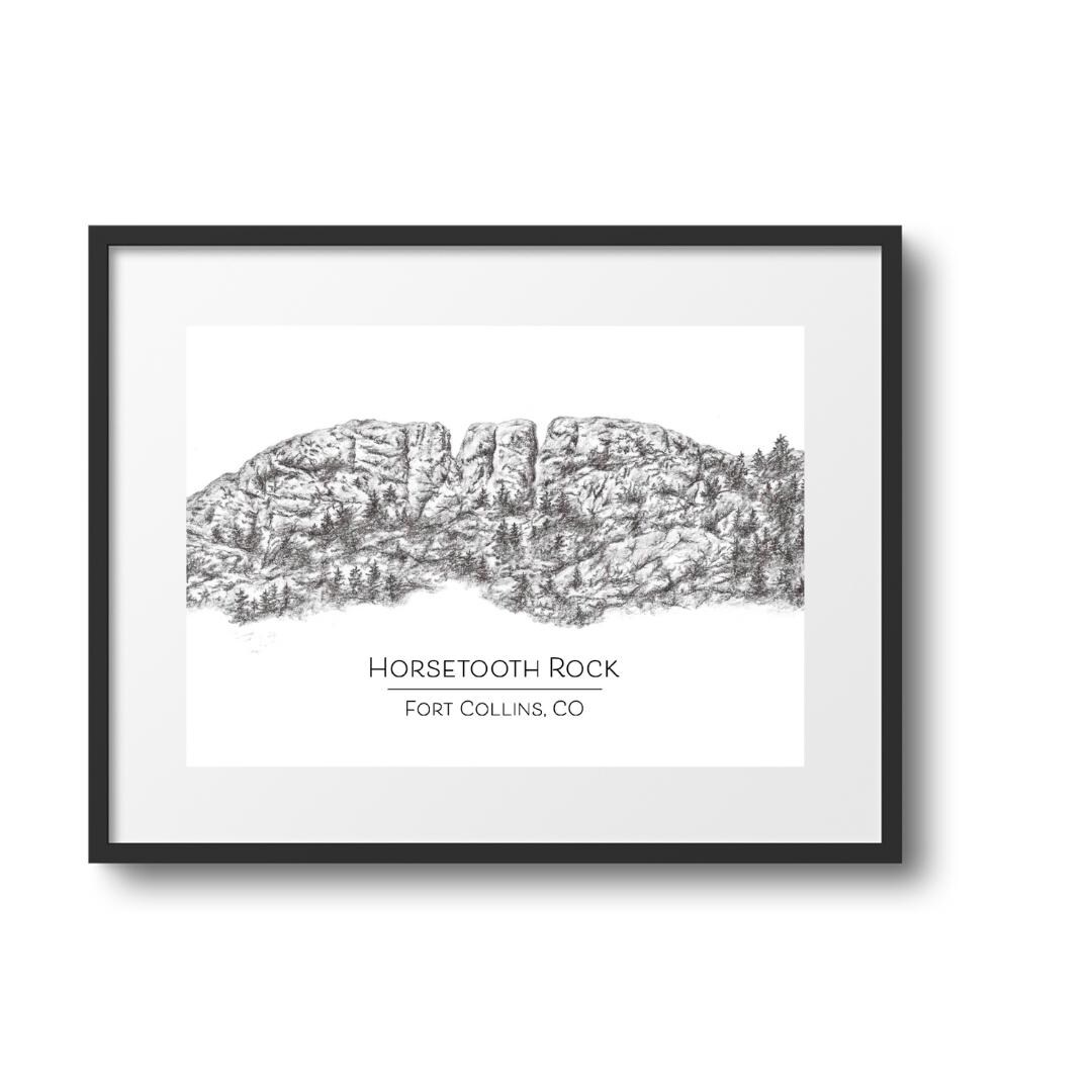 Horsetooth Rock Drawing Print | Fort Collins Colorado | Charcoal ...