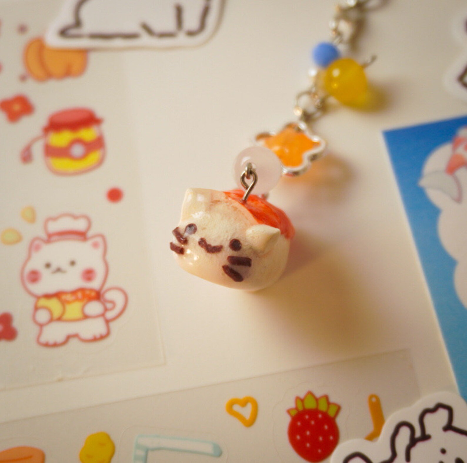 Cute Sashimi Cat and Bear Polymer Clay Charm, Handmade, Trinket, Beaded ...