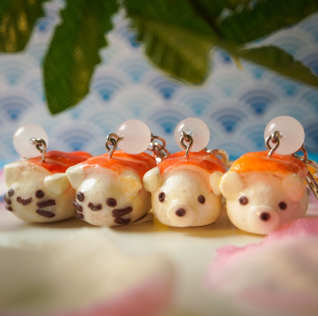 Cute Sashimi Cat and Bear Polymer Clay Charm, Handmade, Trinket, Beaded ...