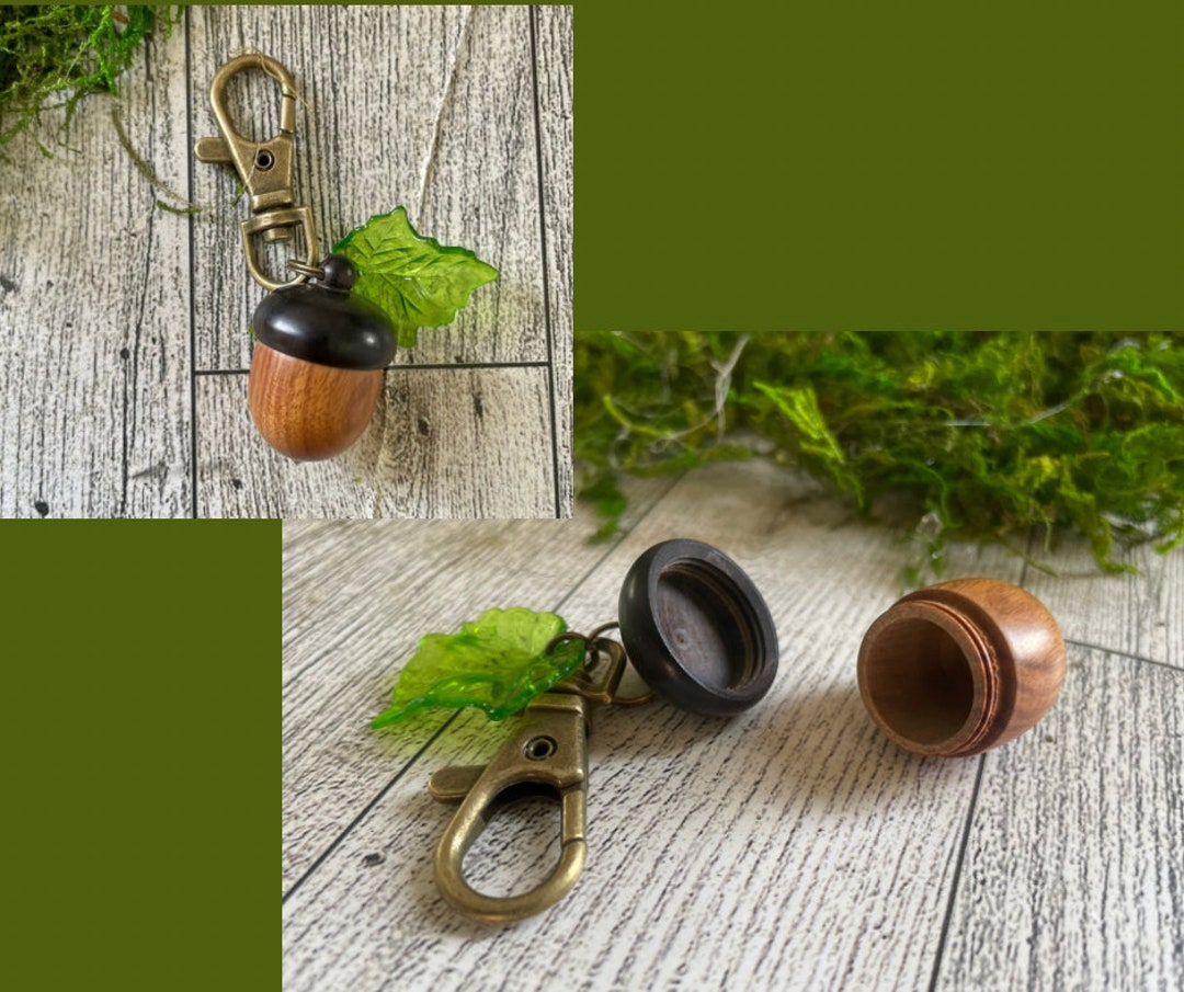 Wood Screw Top Acorn Keychain Purse Charm Stash Container Emergency ...