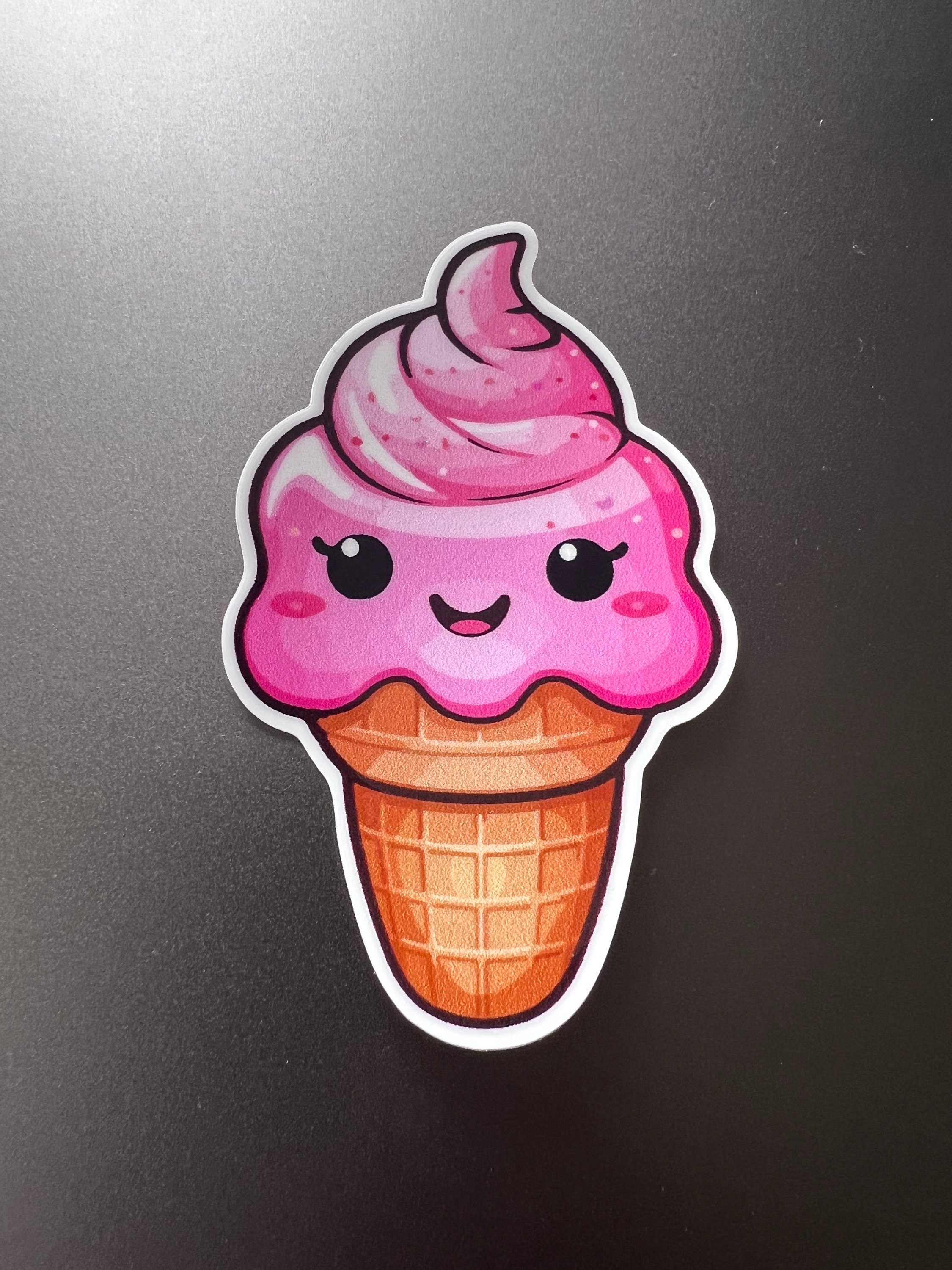 Cute Pink Ice Cream Cone Vinyl Sticker / Laptop Sticker / Water Bottle ...