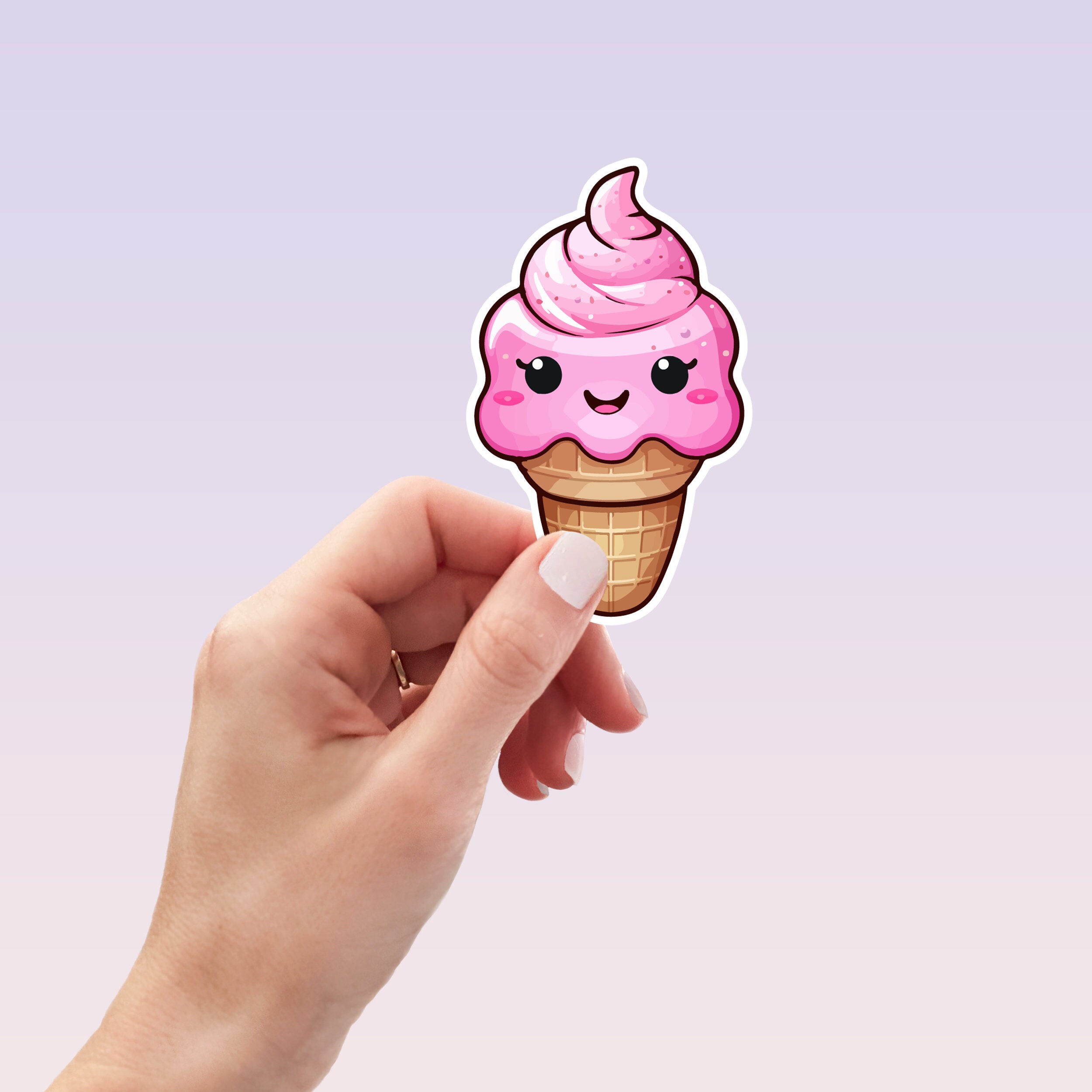 Cute Pink Ice Cream Cone Vinyl Sticker / Laptop Sticker / Water Bottle ...