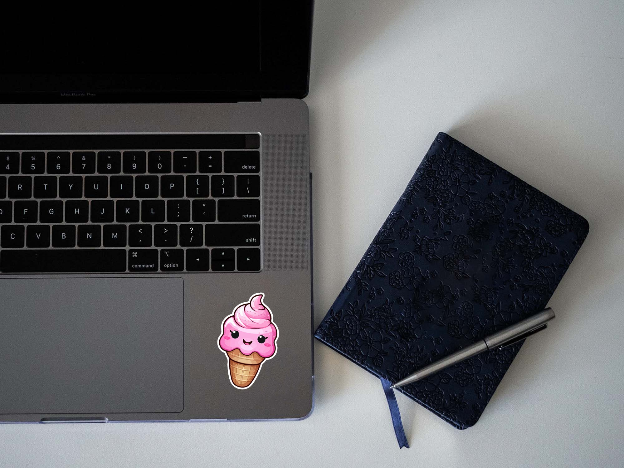 Cute Pink Ice Cream Cone Vinyl Sticker / Laptop Sticker / Water Bottle ...
