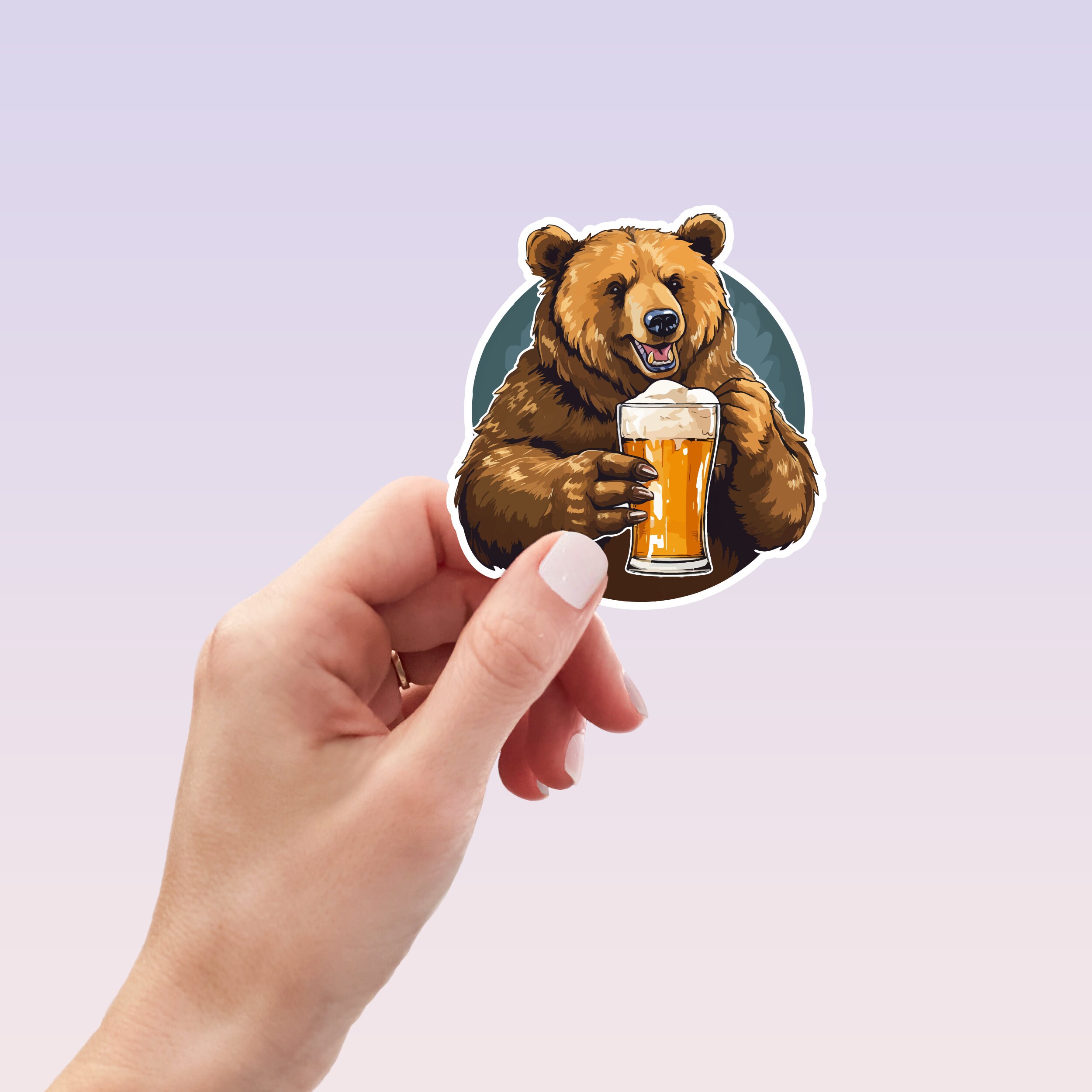 Bear Holding Beer Sticker / Laptop Sticker / Water Bottle Sticker ...