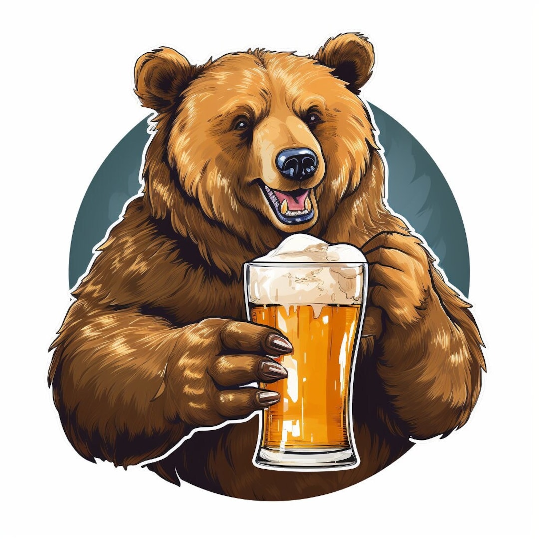 Bear Holding Beer Sticker / Laptop Sticker / Water Bottle Sticker ...