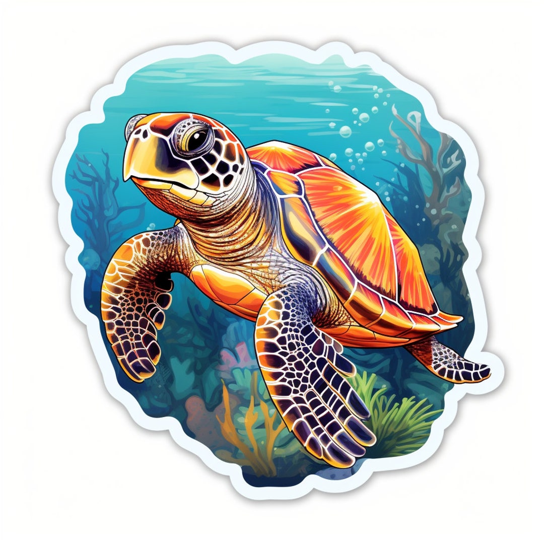 Sea Turtle Sticker / Laptop Sticker / Water Bottle Sticker / Waterproof ...