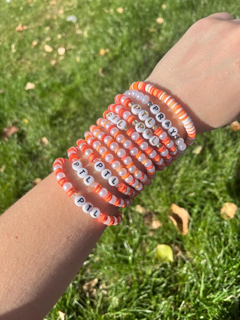 Christian Bracelets! Pray | Praise the Lord | PTL | Pretty Orange Clay ...