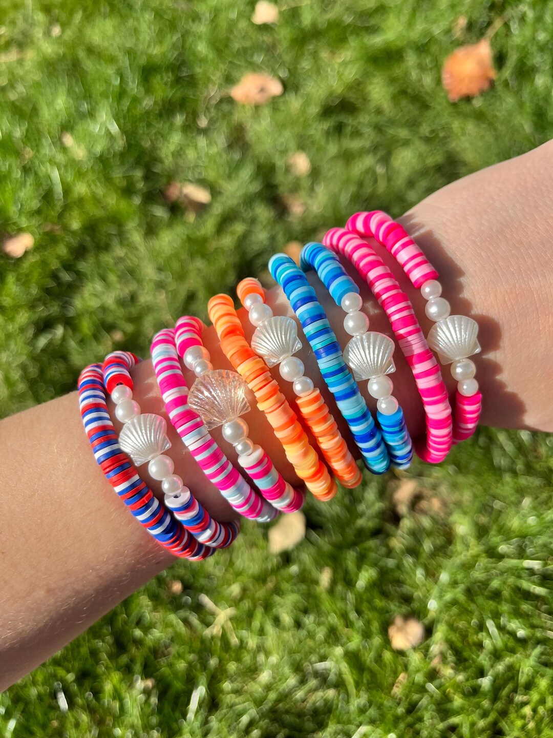 Preppy Aesthetic Mixed Clay Bead Bracelets Shell Beachy Ocean Themed ...