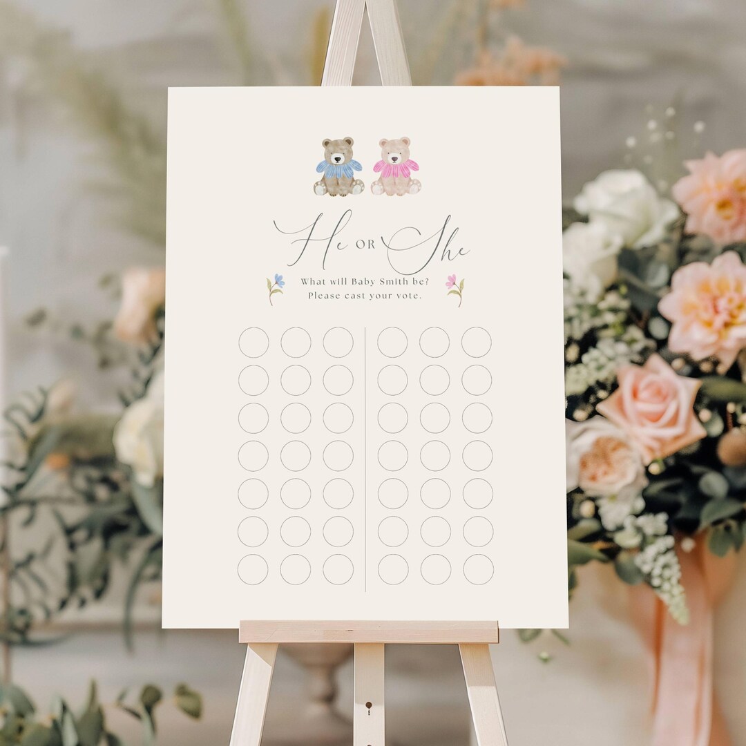 Gender Reveal Teddy Bear Voting Board Sign: We Can Bearly Wait Baby ...