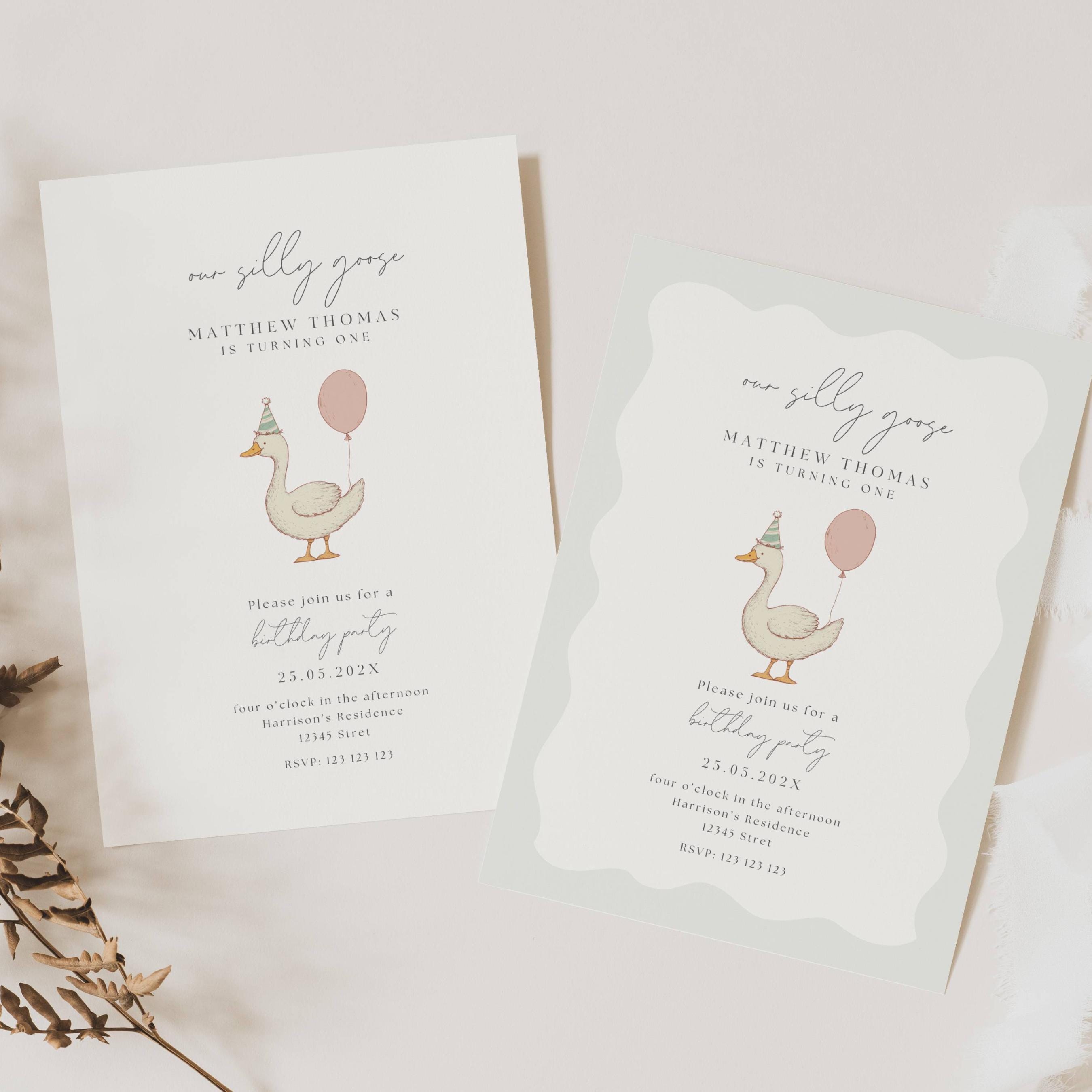 One Silly Goose Birthday Invite, Goose Birthday Invitation, Silly Goose ...