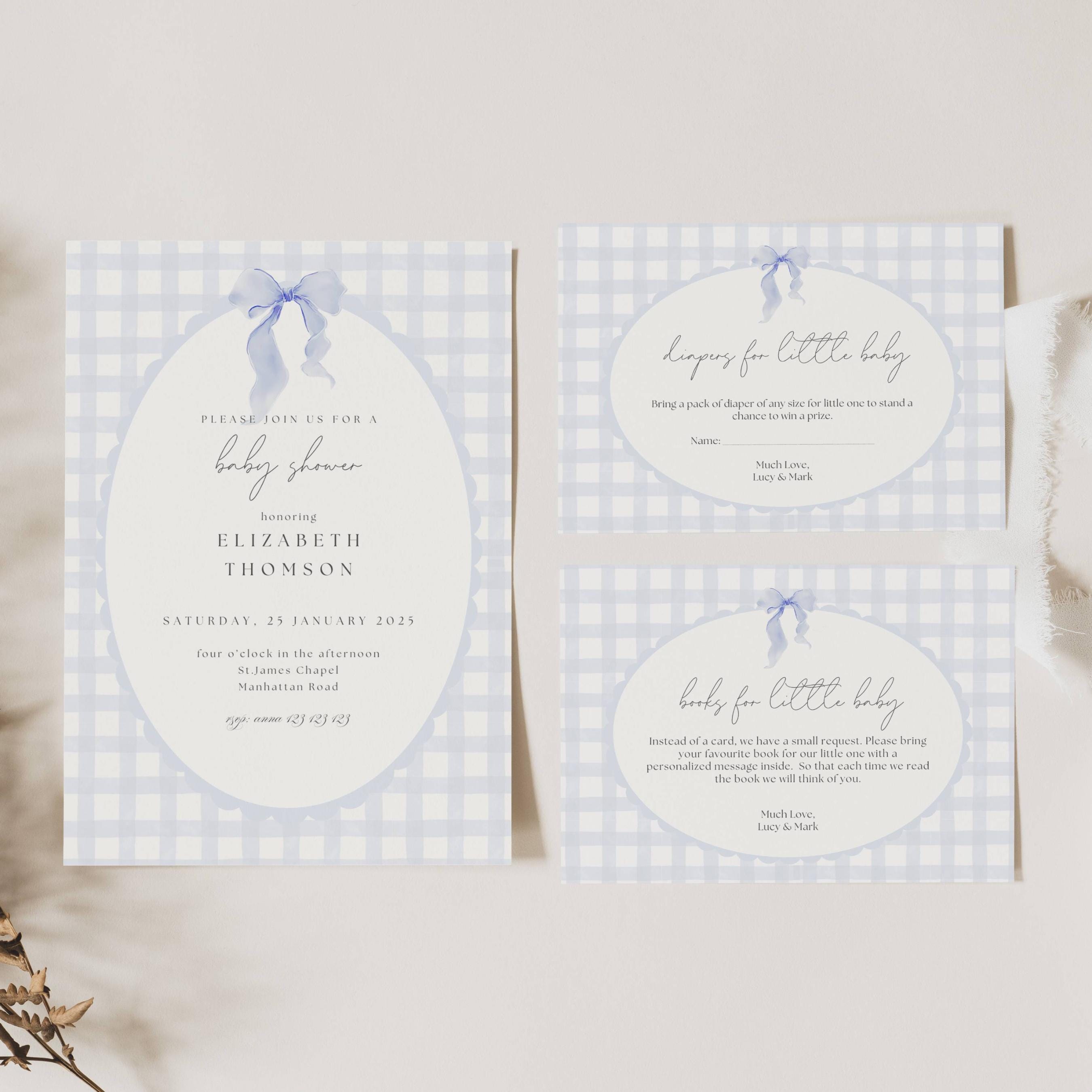 Blue Gingham Baby Shower Invitation, Classic Gingham (editable Template ...