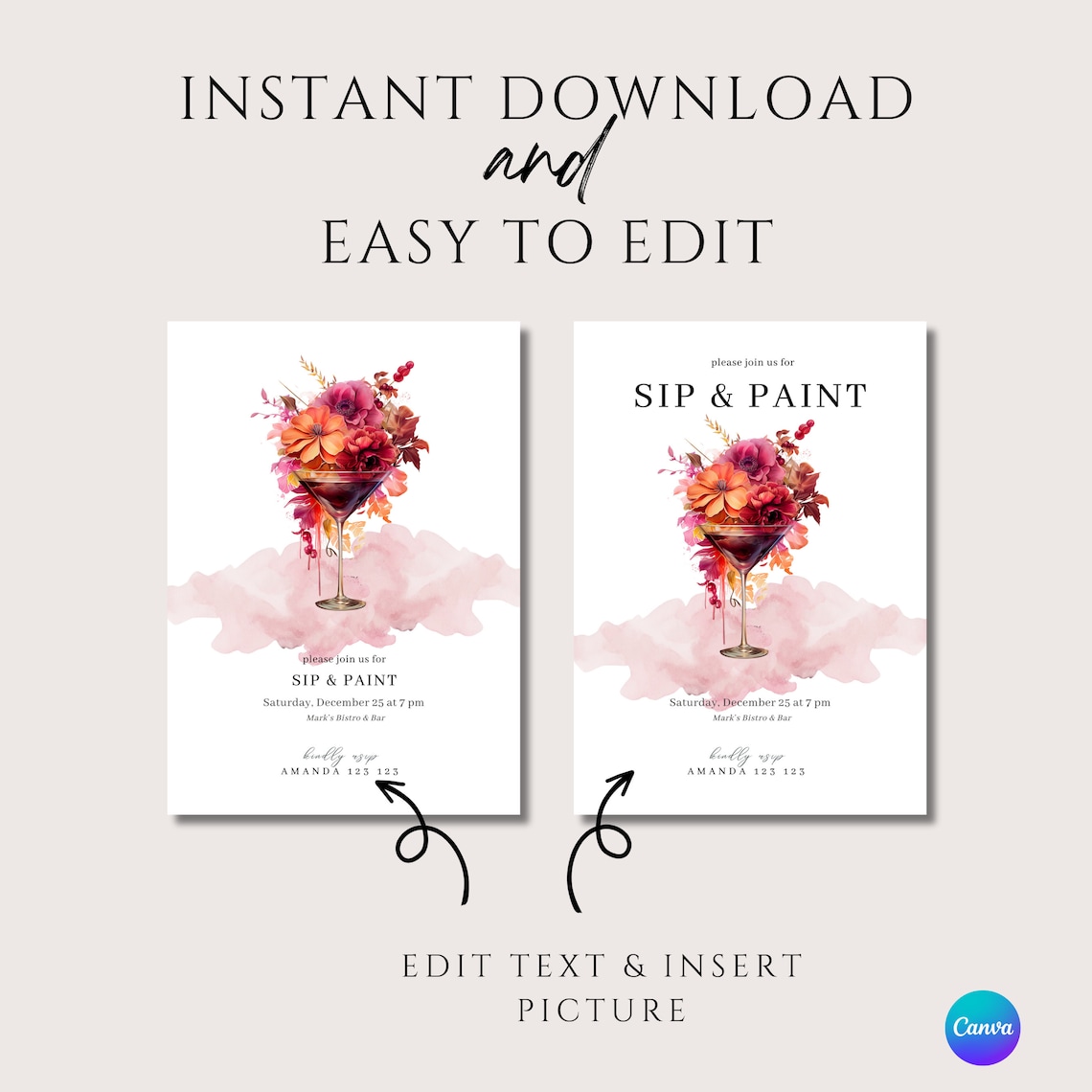 Paint and Sip Party Invitation, Sip and Paint Invitation, Paint and ...