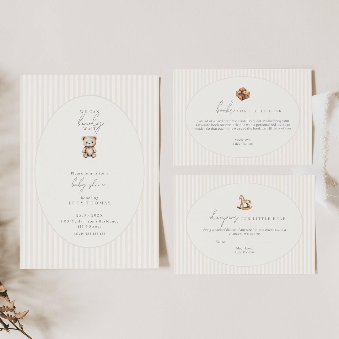 We Can Bearly Wait Baby Shower Simple Invitation, Teddy Bear Baby ...
