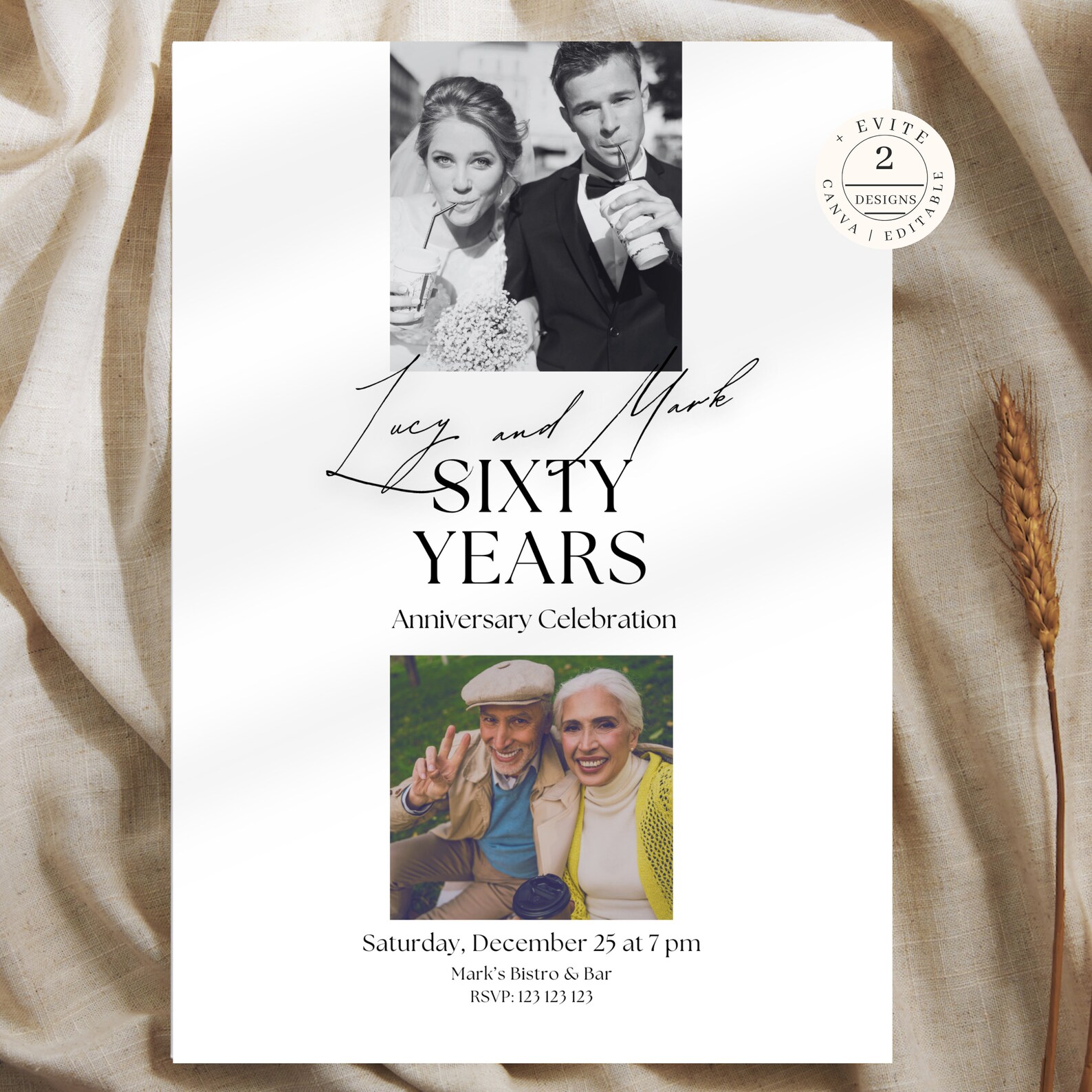 60th Wedding Anniversary Invitation, Golden Anniversary Invite ...