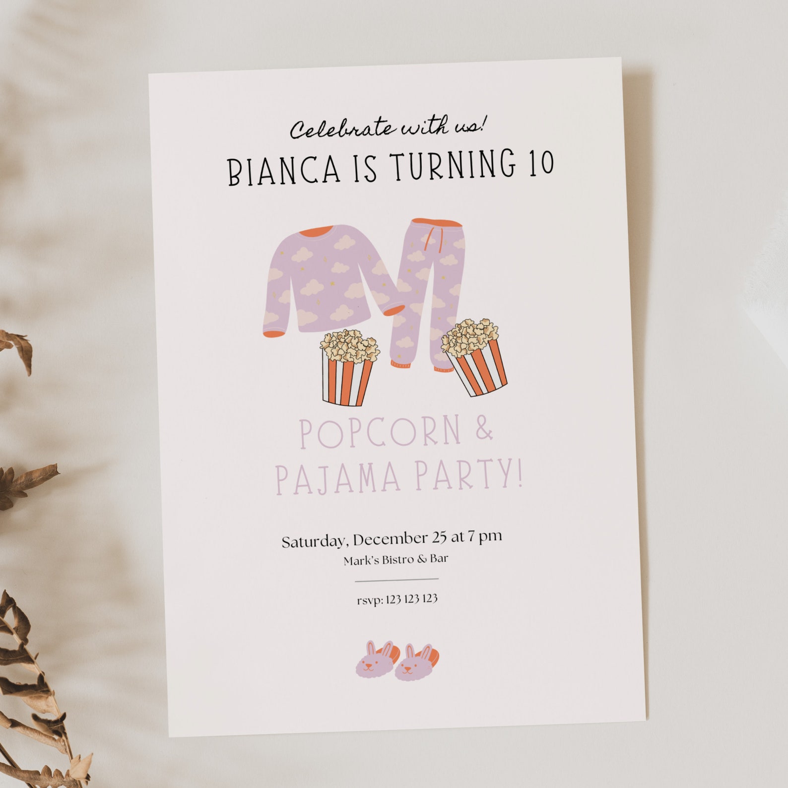 Popcorn and Pajamas Birthday Invitation, PJ Party, Pajamas Party ...