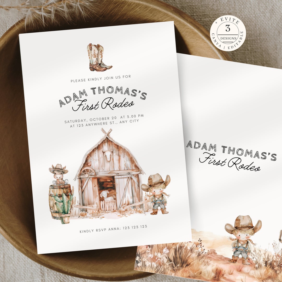 1st Rodeo Birthday Boy Invitations, First Rodeo Birthday Party Boy, My ...