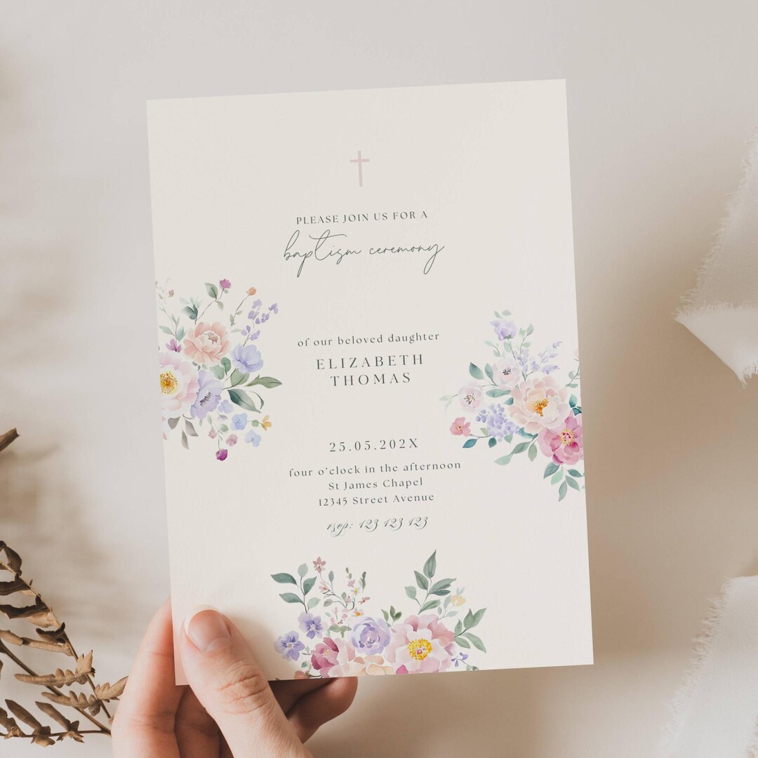 Invitación de bautismo de Lds para niña en color morado, plantilla de ...