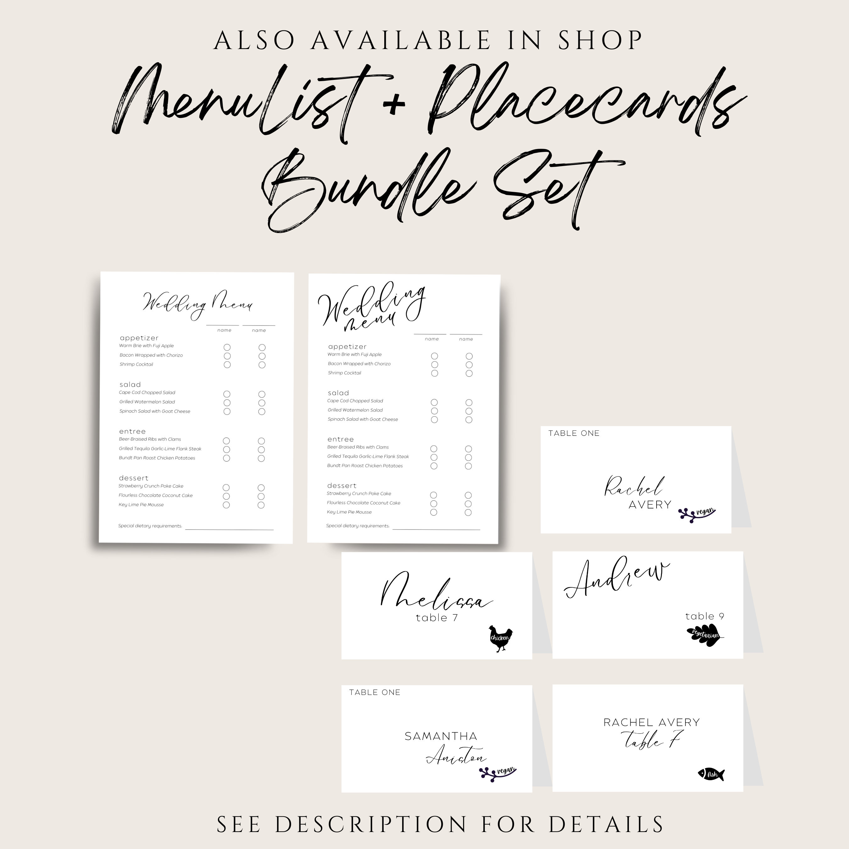 Meal Options Wedding Invitations Instant Download Menu Choice Card Meal ...