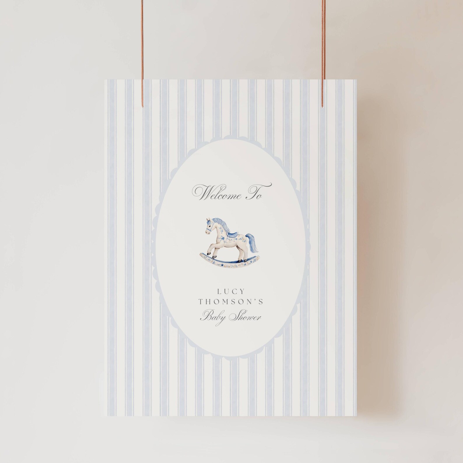 Rocking Horse Baby Shower Welcome Sign: Classic Blue Rocking Horse ...