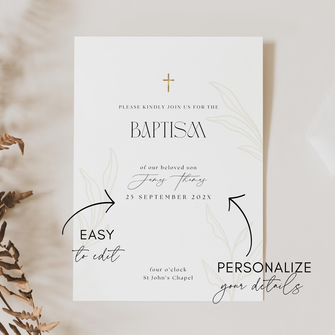 Baptism Invitation Template, Editable Baptism Invite, Modern & Classic ...