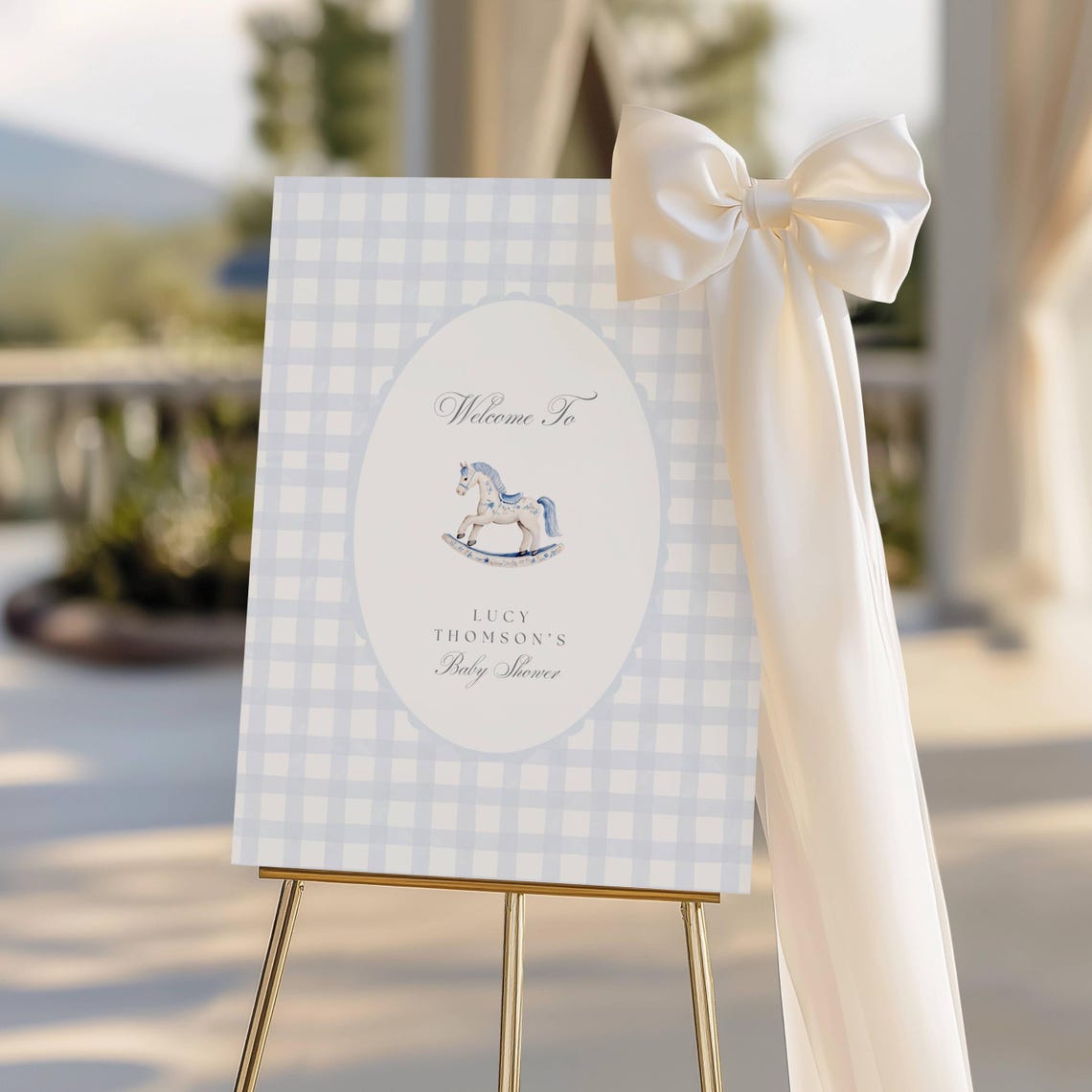 Rocking Horse Baby Shower Welcome Sign: Classic Blue Rocking Horse ...