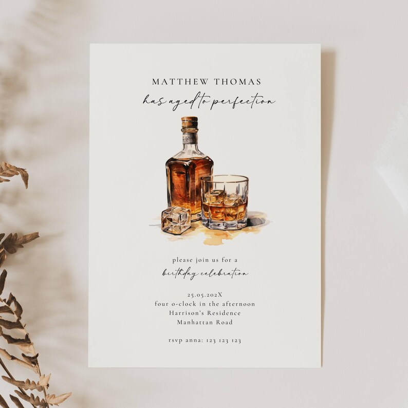 Aged to Perfection Birthday Invitation, Whiskey Theme Birthday ...