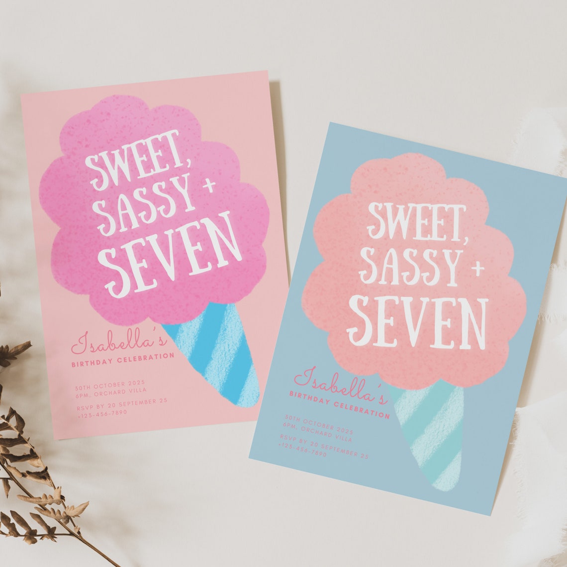 Sweet Sassy and Seven Birthday Invite, Girls 7th Birthday Invitation ...