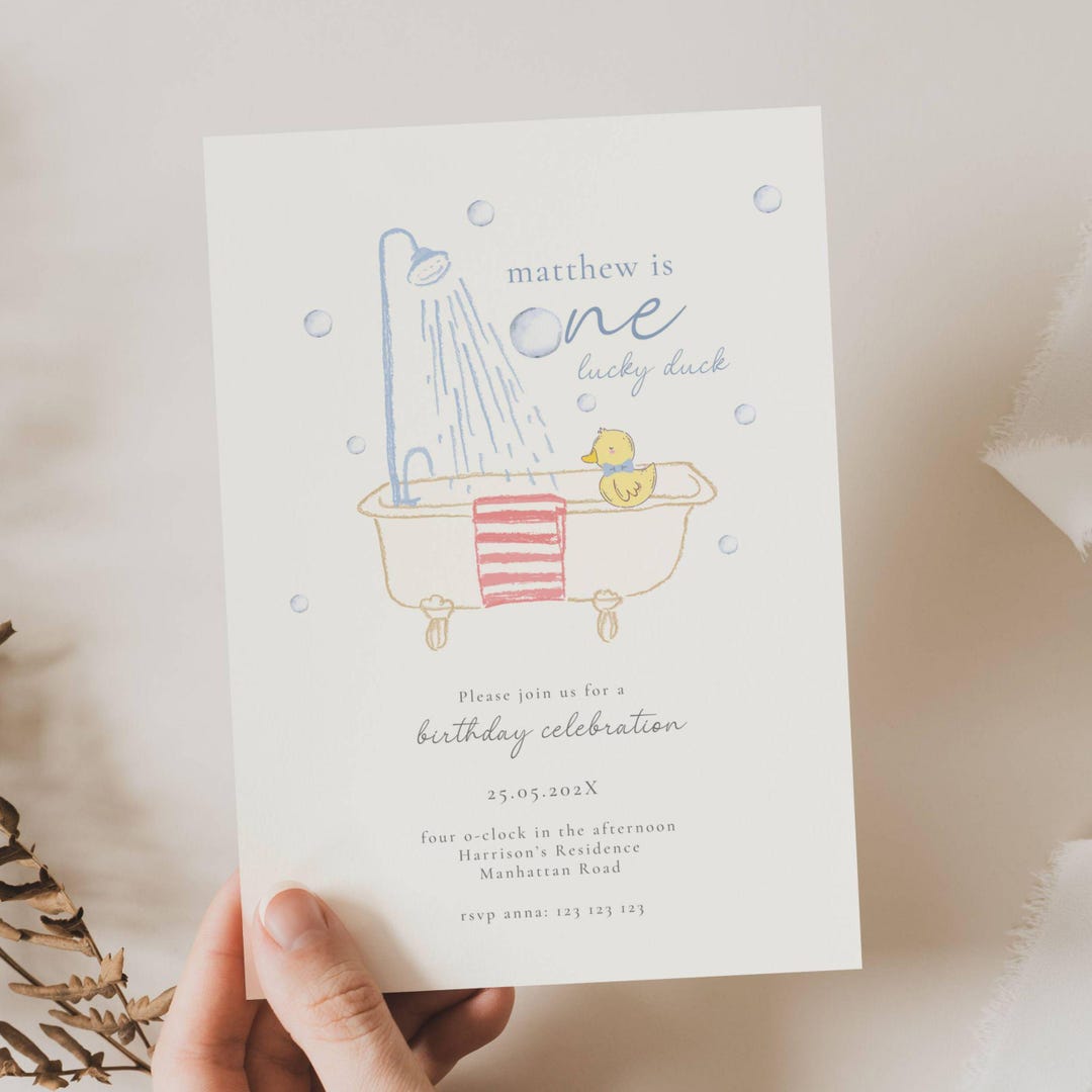 Rubber Ducky First Birthday Invite Boy, Rubber Ducky Boy Birthday ...