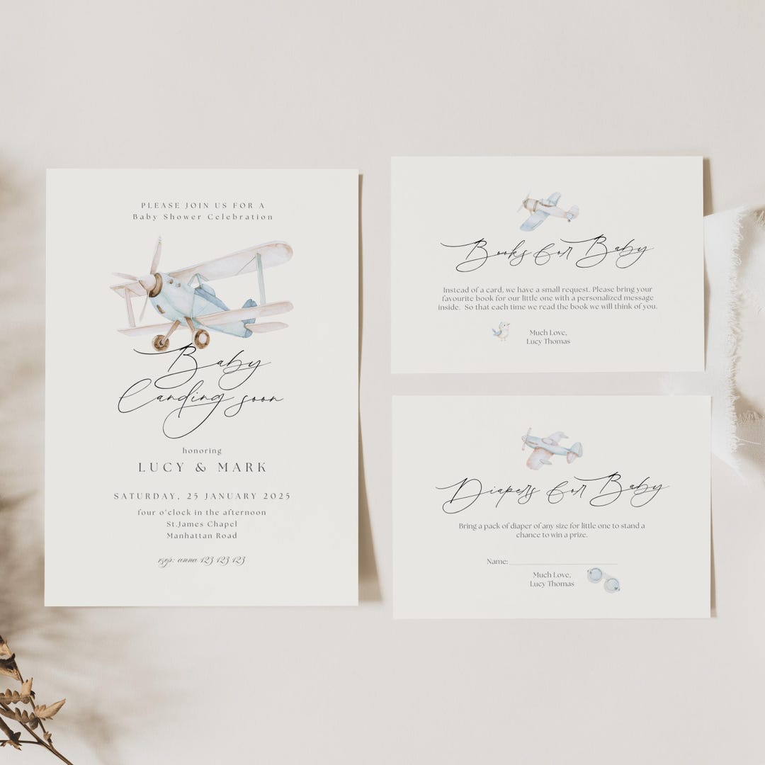 Landing Soon Baby Shower Invitation, Airplane for Baby Shower Invite ...