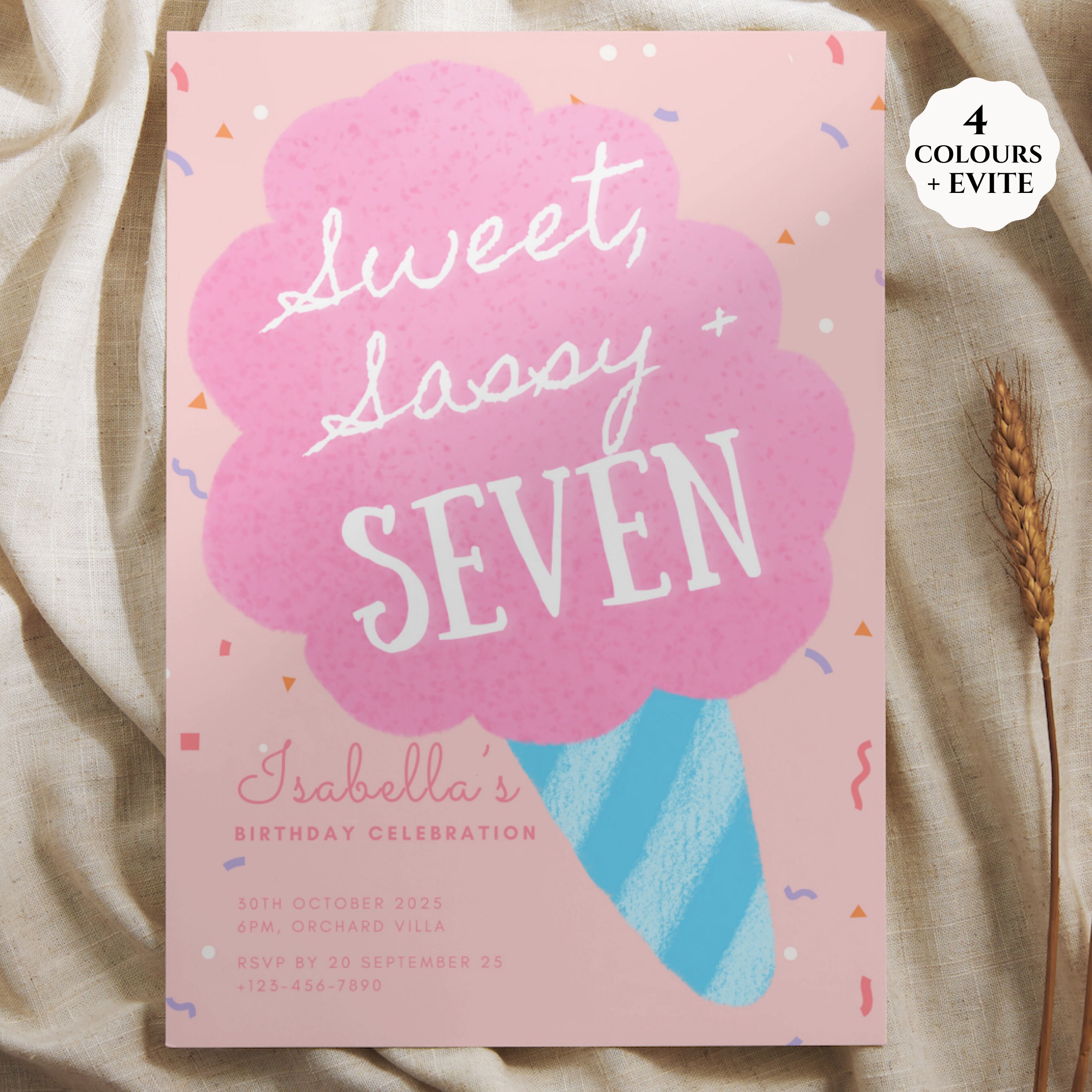 Sweet Sassy And Seven Invitation Candy Sweet Sassy And Seven Girl Birthday Invitation Girls